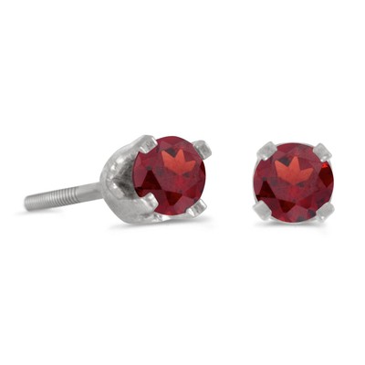 3 mm Petite Round Garnet Screw-back Stud Earrings in 14k White Gold ...
