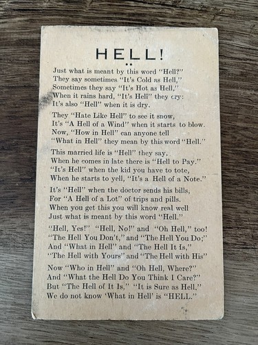 Hell! - Poem About the Word Hell - Antique Postcard | eBay