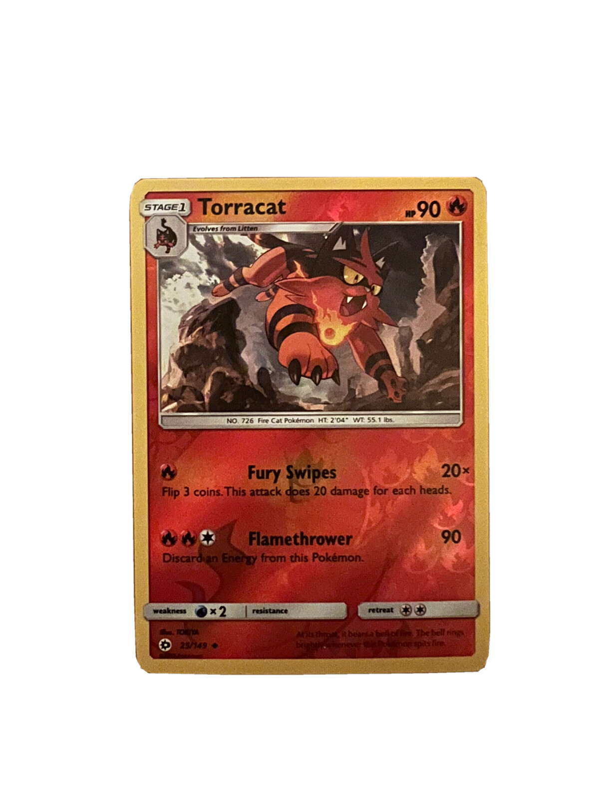 Pokémon TCG Torracat Sun & Moon Base Set 25/149 Reverse Holo Uncommon ...