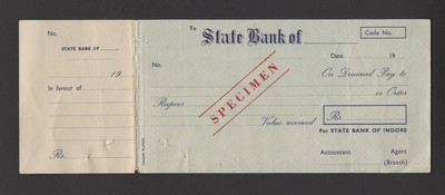 State Bank of India check cheque overprinted red SPECIMEN | eBay