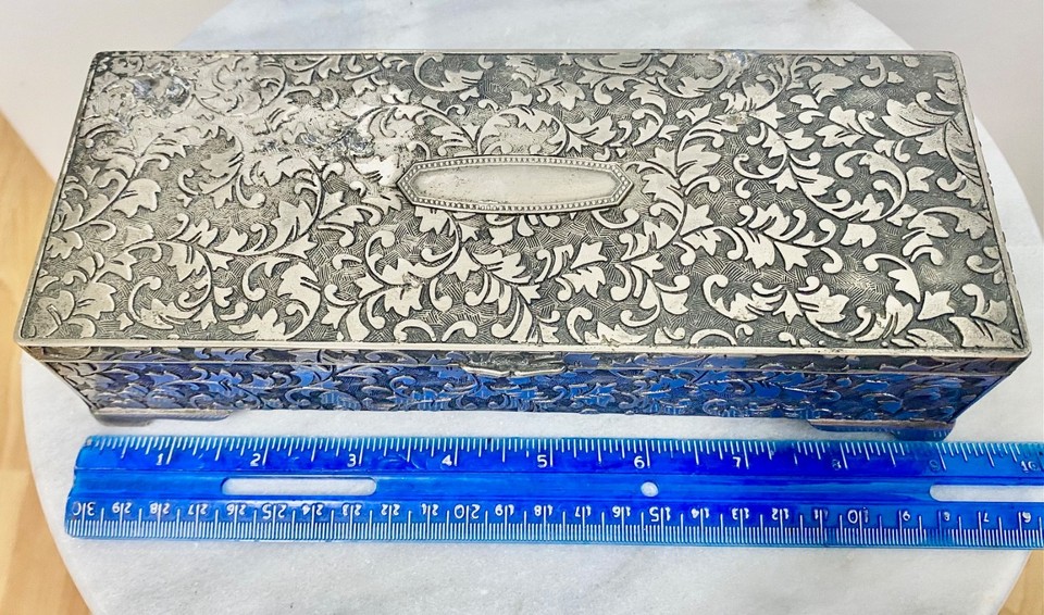 Vintage Godinger Sterling Silver Played Floral Jewelry Box W Red Velvet ...