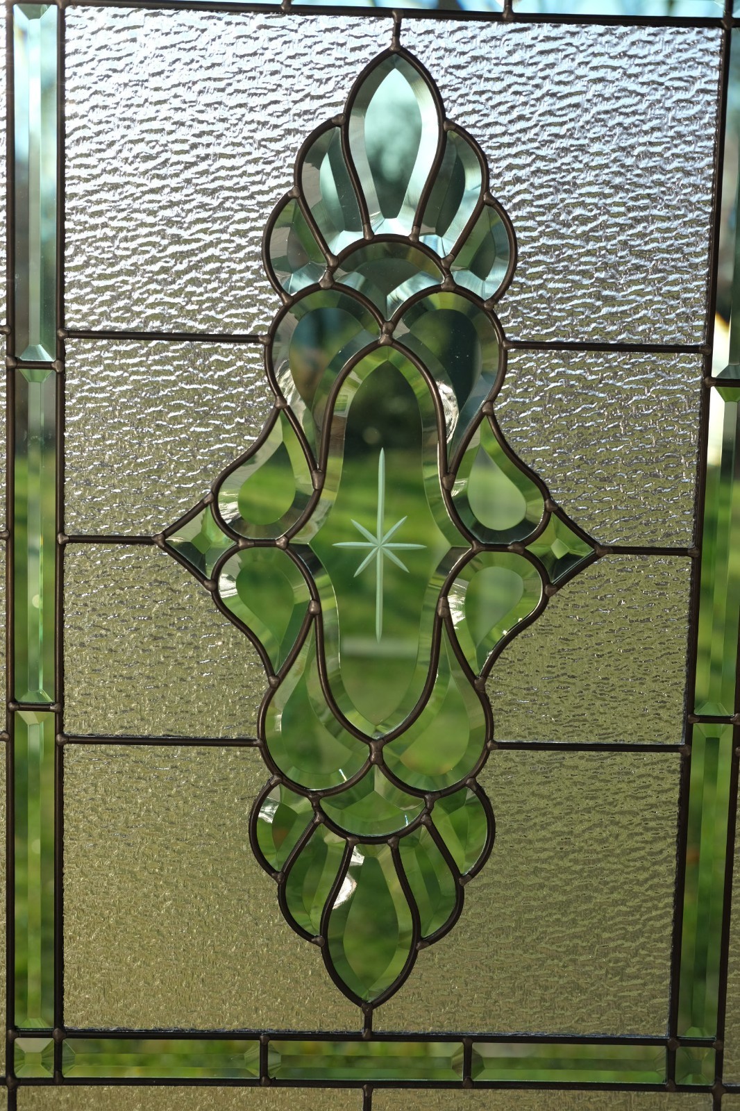 Stained glass panel green transparent Clear Beveled window panel 19" x ...