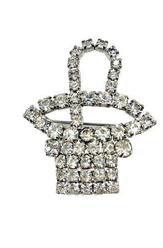 Vintage Rhinestone Basket Pin Brooch Silver Tone 1 5/8” Springtime ...