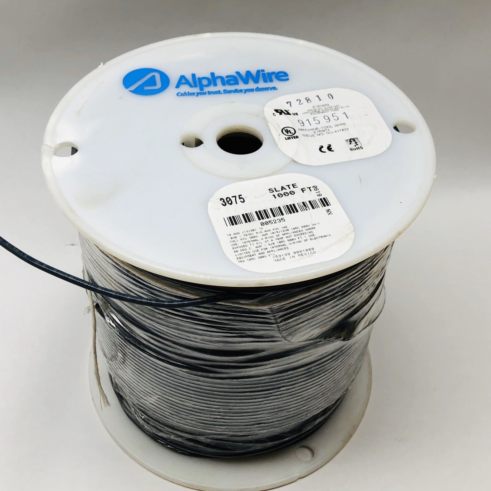 ALPHA WIRE 3075 HOOK-UP STRND 18AWG SLATE 1000' 3075 (16/30) TC | eBay