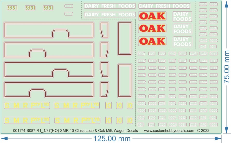 SMR 10-Class Loco & Oak Milk Wagon Decals - HO (1/87) - Water Decals | eBay