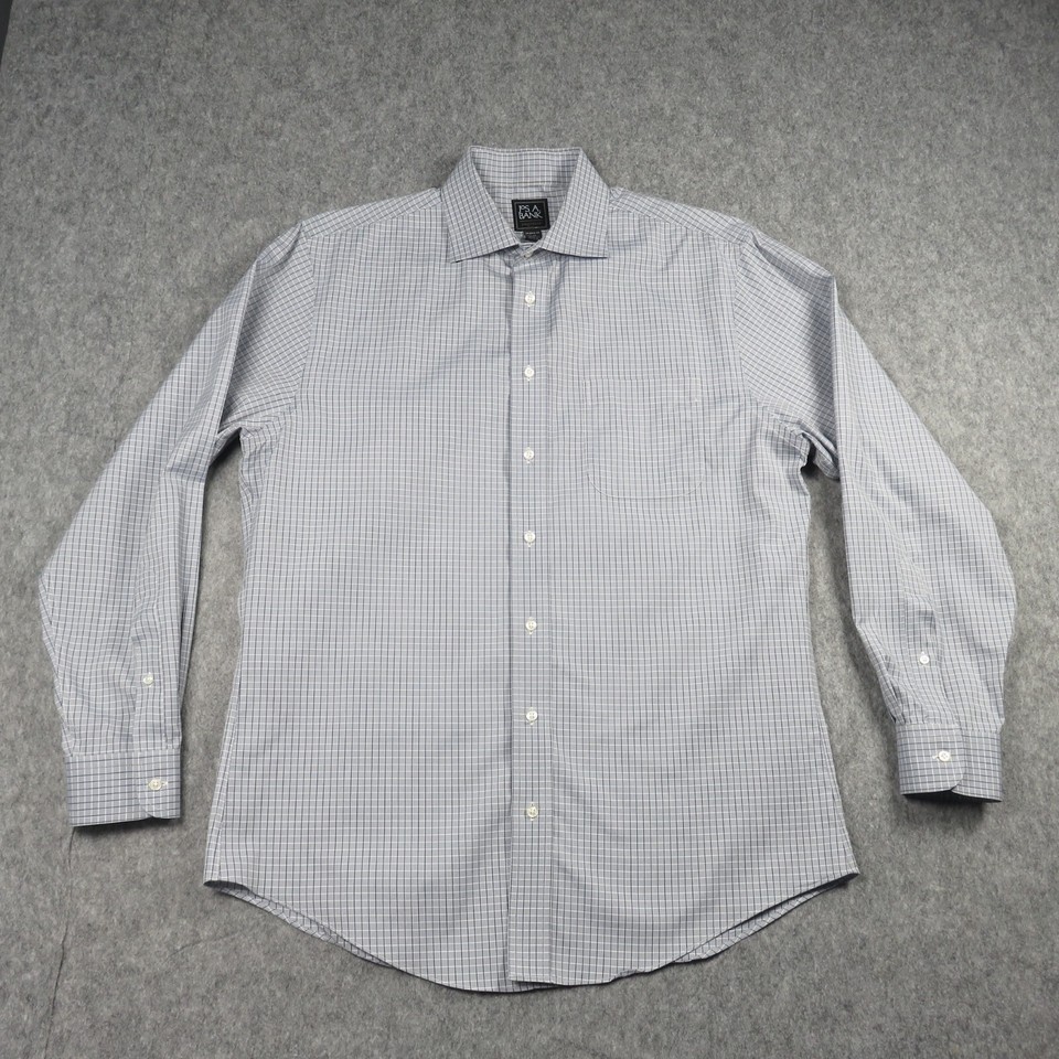 Jos A Bank Shirt Mens Small 15 34 Gray Graph Check Travelers Collection ...