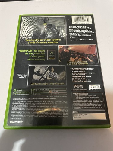 Tom Clancy's Splinter Cell (Microsoft Xbox, 2002) No Manual Black Label ...