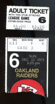 Kansas City Chiefs Ticket Stub December 12, 1971 Municipal Stadium vs ...