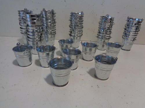 68 NEW Small Tin Pails with Handles, Galvanized Metal Buckets FREE SHIP ...