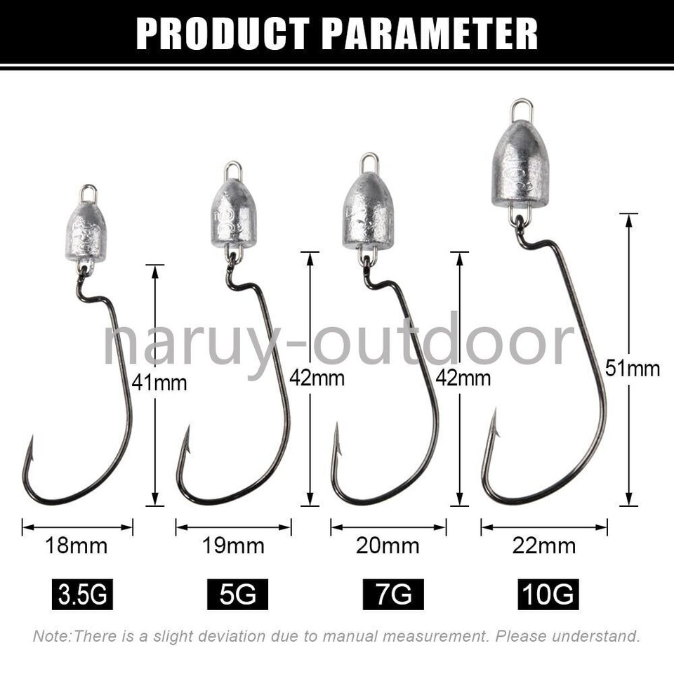 50 Pack Bullet Jig Head Offset Worm Fishhook For Texas Rigs Swing Jig ...
