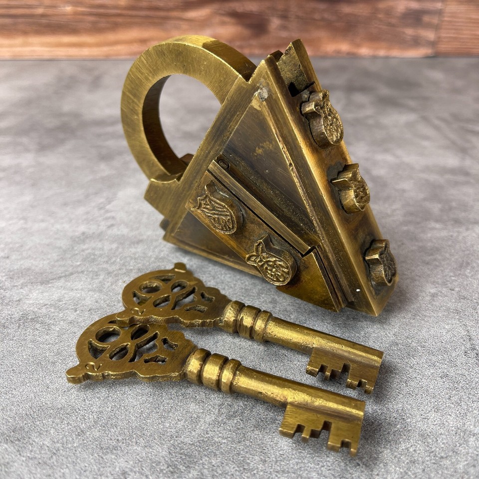 Medieval Dungeon Lock Heavy Solid Brass Triangle Padlock With Antique ...