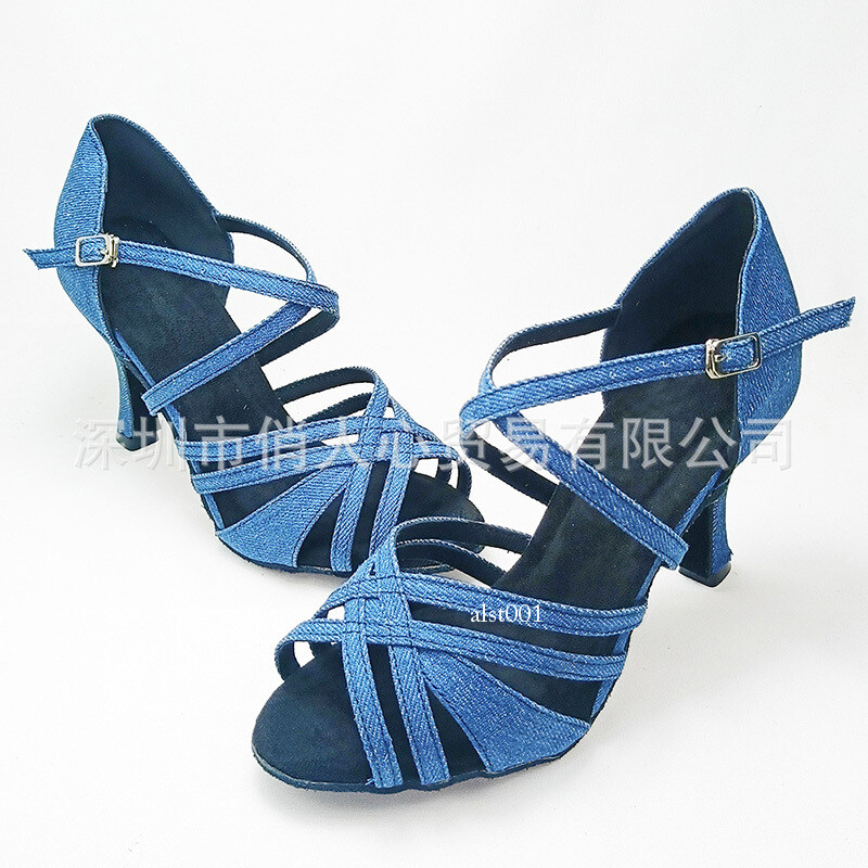 Women Latin Salsa Tango Denim Dance Shoes Ballroom Profession Shoes ...