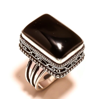 Black Onyx Rectangle Cabochon Gemstone Antique Handmade Oxidized ...