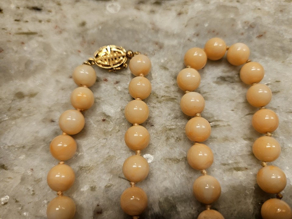 RARE VINTAGE GUMPS ANGEL SKIN CORAL 14K GOLD 31" BI SHOU BEADED ...