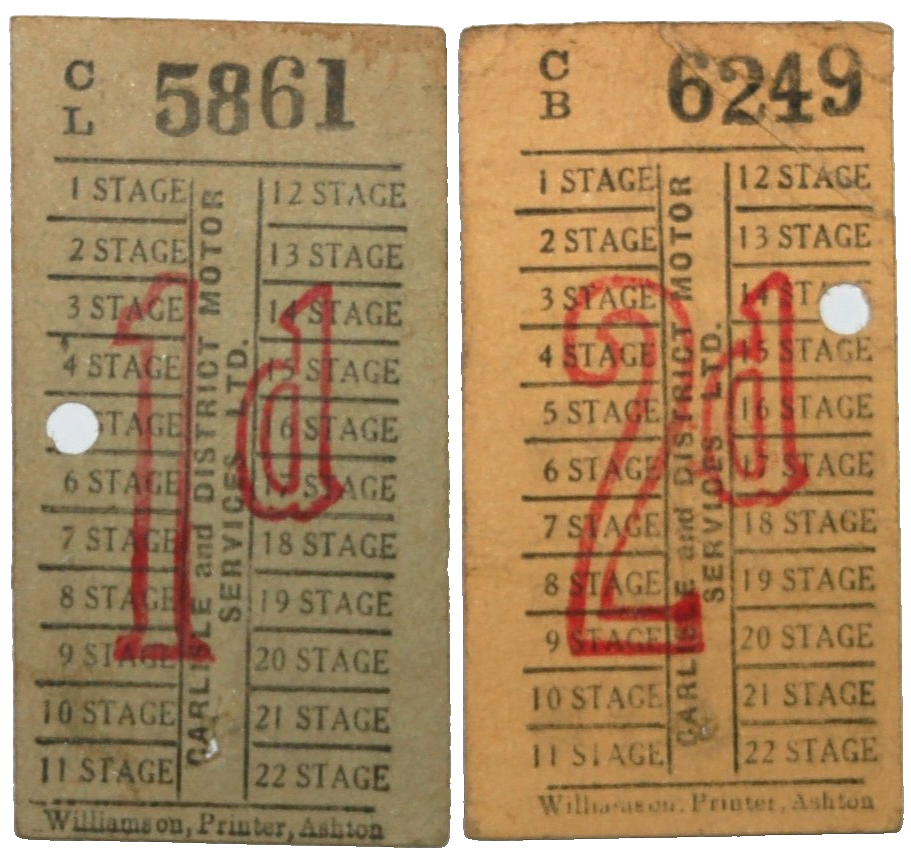 Carlisle & District Motor Services, Ltd, 1d & 2d Bus Tickets ...
