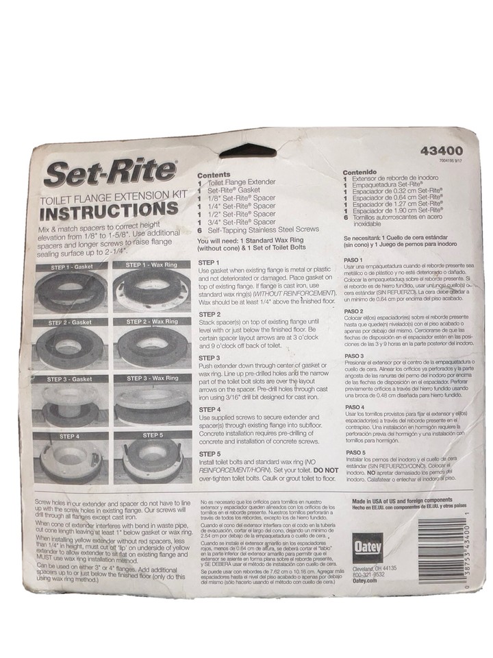 Oatey Set-Rite Toilet Flange Extension Kit from 1/4" - 1-5/8" | eBay