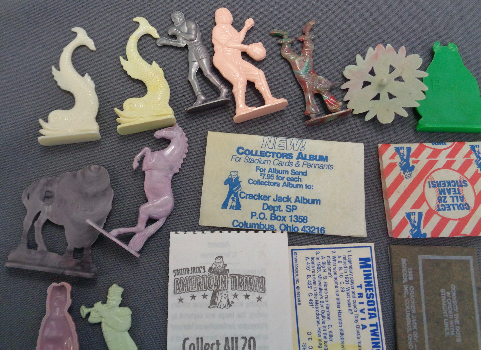 Vintage Cracker Jack Prize Toys 17 Pc Lot Plastic Figures Stickers ...