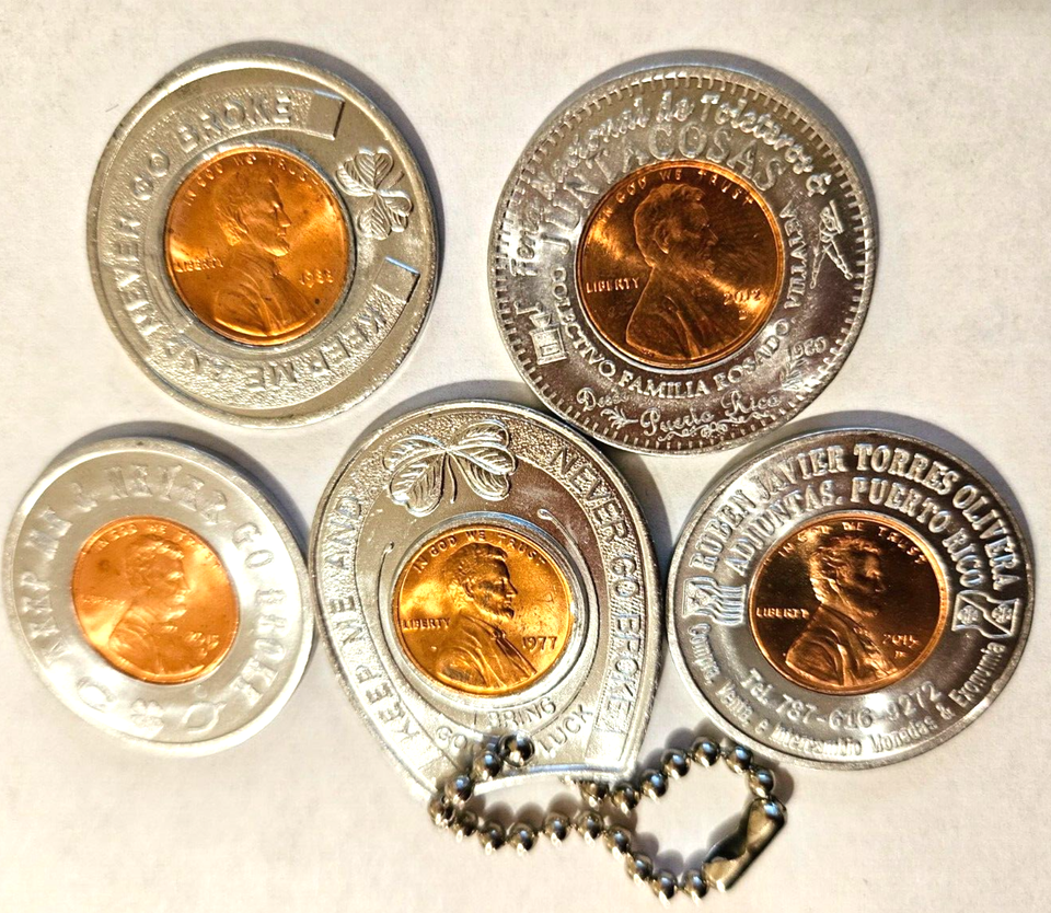5 ENCASED PENNY Lucky CENT HORSESHOE Bimetallic Lot Set token coin ...