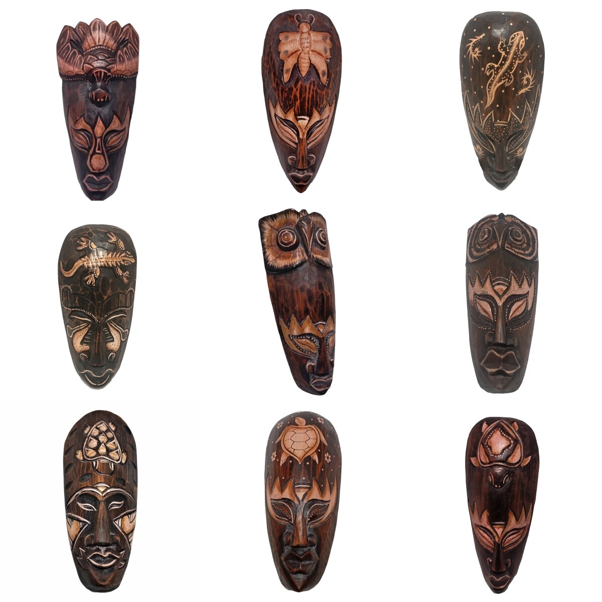 African Tribal Two Eyes Owl Hand Carved Wood Mask Wall Art Sculpture ...