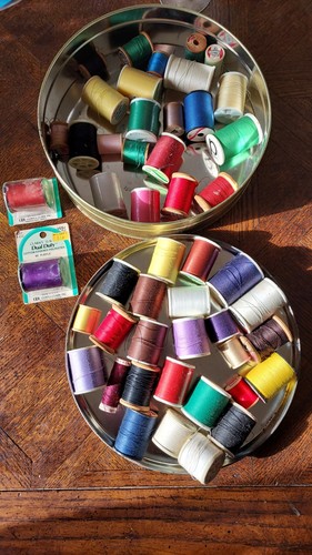Vintage Spools Sewing Thread Lot Various Size Color Brand Currier And Ives Tin | eBay