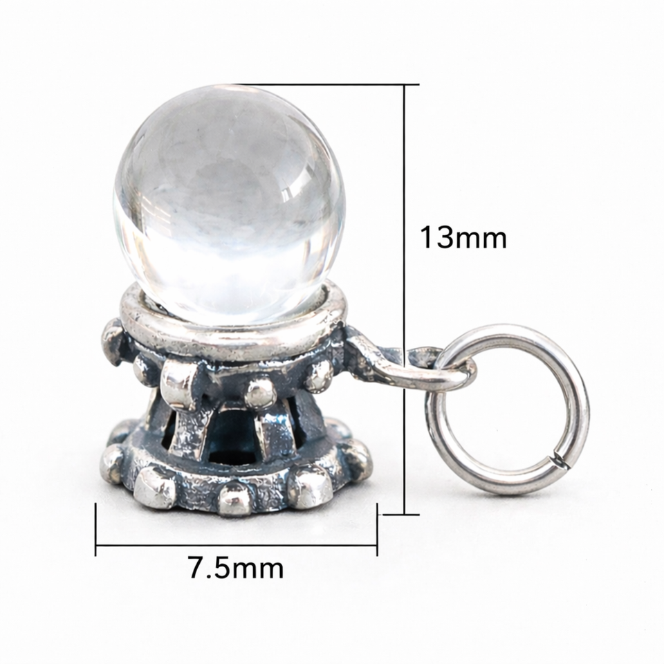 Quartz Crystal Ball Charm 925 Sterling Silver Small Scrying Jewellery ...