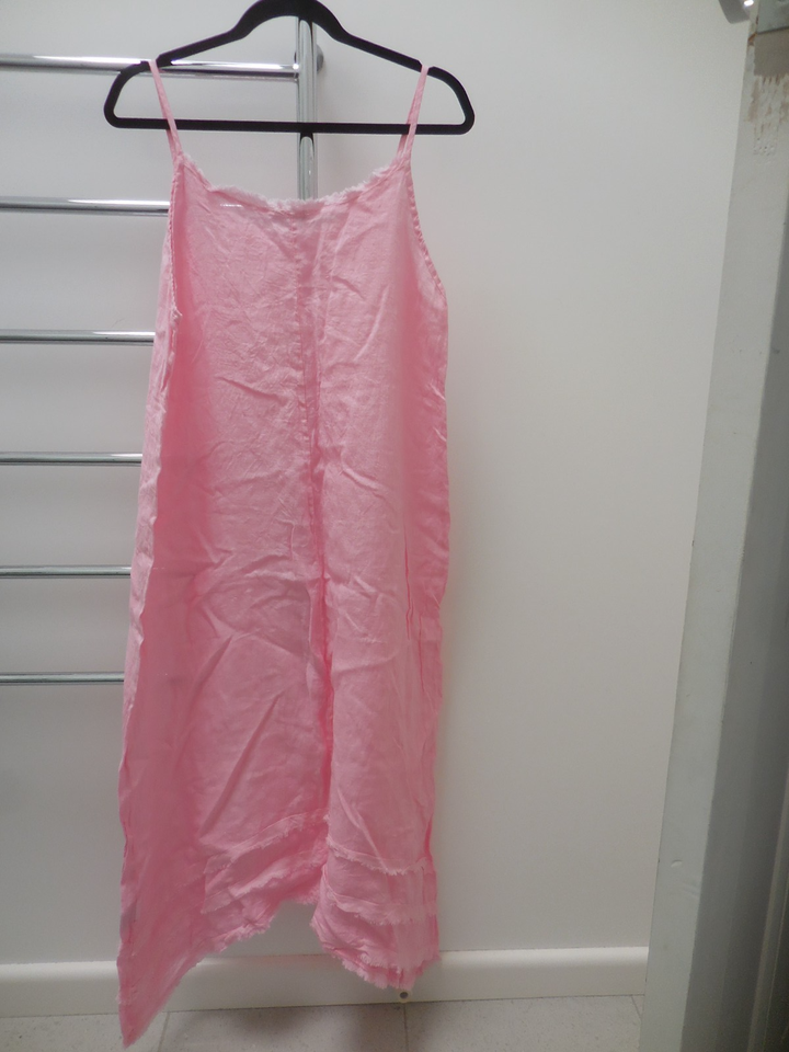 ITALIAN STAR MADE IN ITALY PINK LINEN A LINE MIDI DRES EXC COND L ...