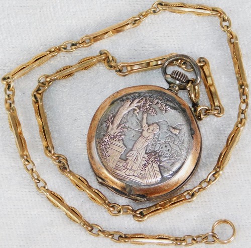 Antique 1800's Ladies Ornate Sterling Silver Chatelaine Pocket Watch w ...