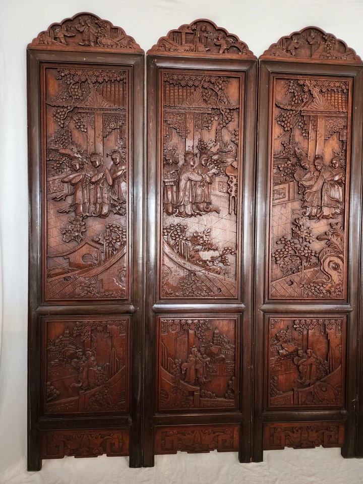 Antique Chinese Carved Wooden Room Divider Partition Privacy Screen | eBay