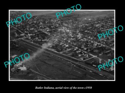 OLD POSTCARD SIZE PHOTO BUTLER INDIANA AERIAL VIEW OF THE TOWN c1950 1 ...