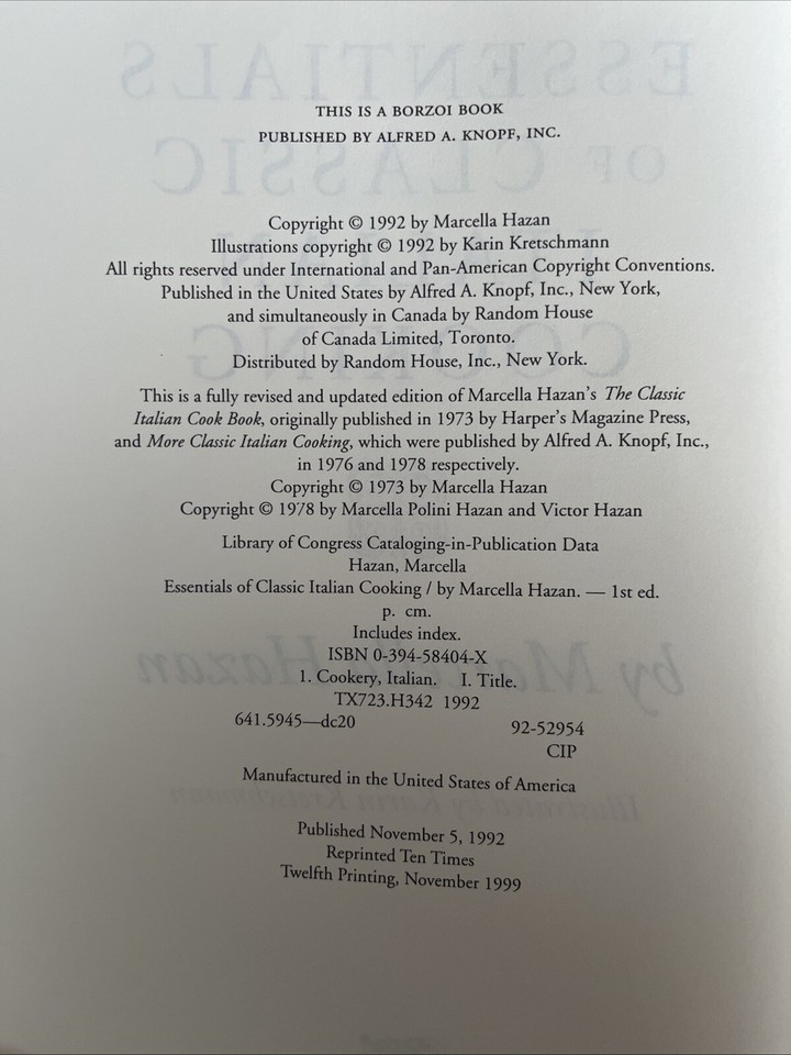 Essentials of Classic Italian Cooking : A Cookbook by Marcella Hazan ...