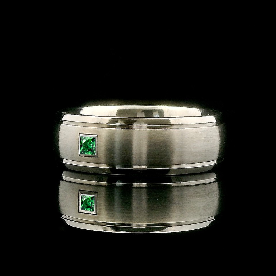 Titanium Ring, Square Emerald Stone Setting Wedding Ring, Mens ...