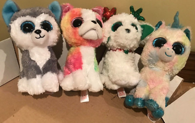 Tysilk Beanie Baby lot of 4 ISLA SUGAR SLUSH BLITZ Ty Christmas Puppy ...