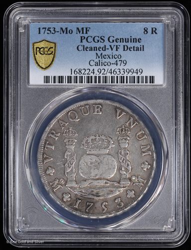 1753-Mo MF 8R Mexico Silver Pillar Dollar PCGS VF Detail | Calico-479 ...