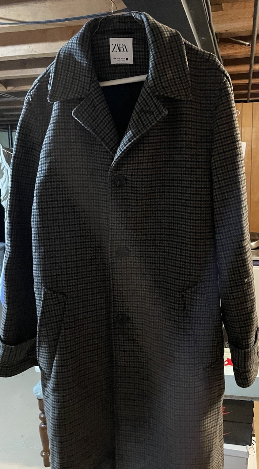 Zara Mens Brown Houndstooth Wool Blend Coat Size Larg… - Gem
