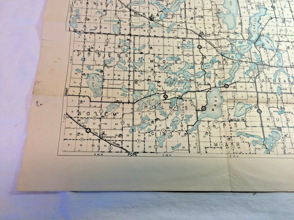 Vintage 1947 DOUGLAS COUNTY, MINNESOTA MAP Mail Cemeteries Schools ...