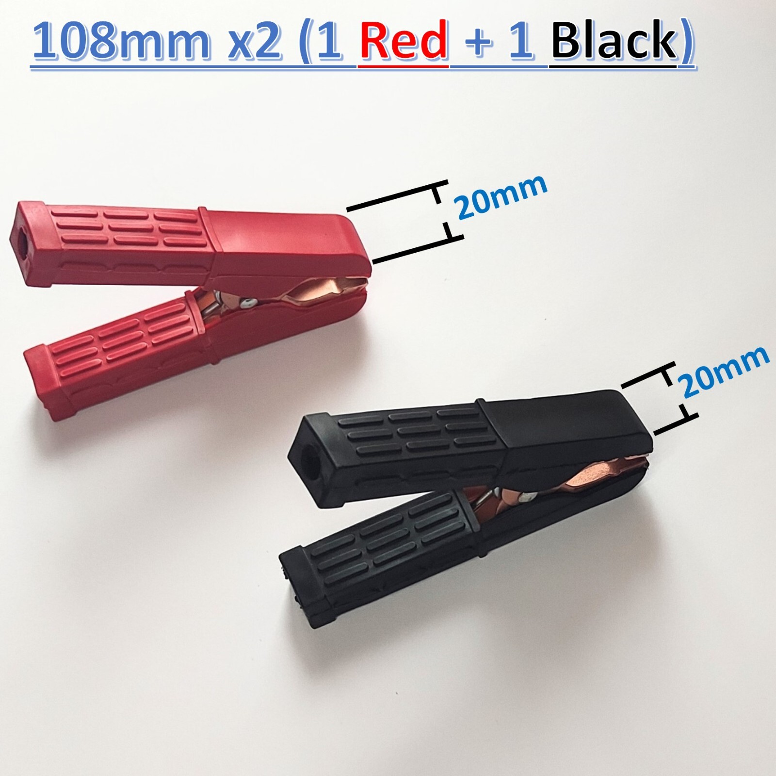 2x Large Crocodile Clips Clamps Battery Electrical Test Insulated 108MM ...