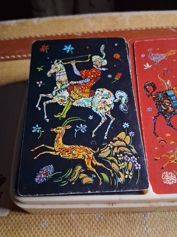Vtg Whitman Playing Cards Double DECK Russian Folkart Palekh Red Black ...