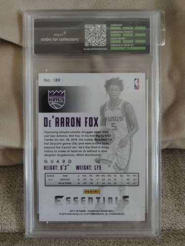 2017-18 Panini Essentials - De'Aaron Fox #189 (RC) Rookie Graded DEGREE ...