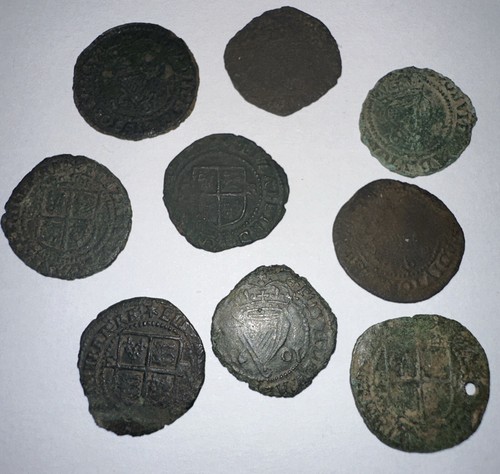 Hammered Copper Coin Elizabeth 1st Irish Penny 1601/1602 Nine Coins In ...