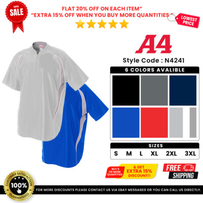 A4 N4241 Mens 100% Polyester 1/4 Zip Top Short Sleeves Stylish Batting ...