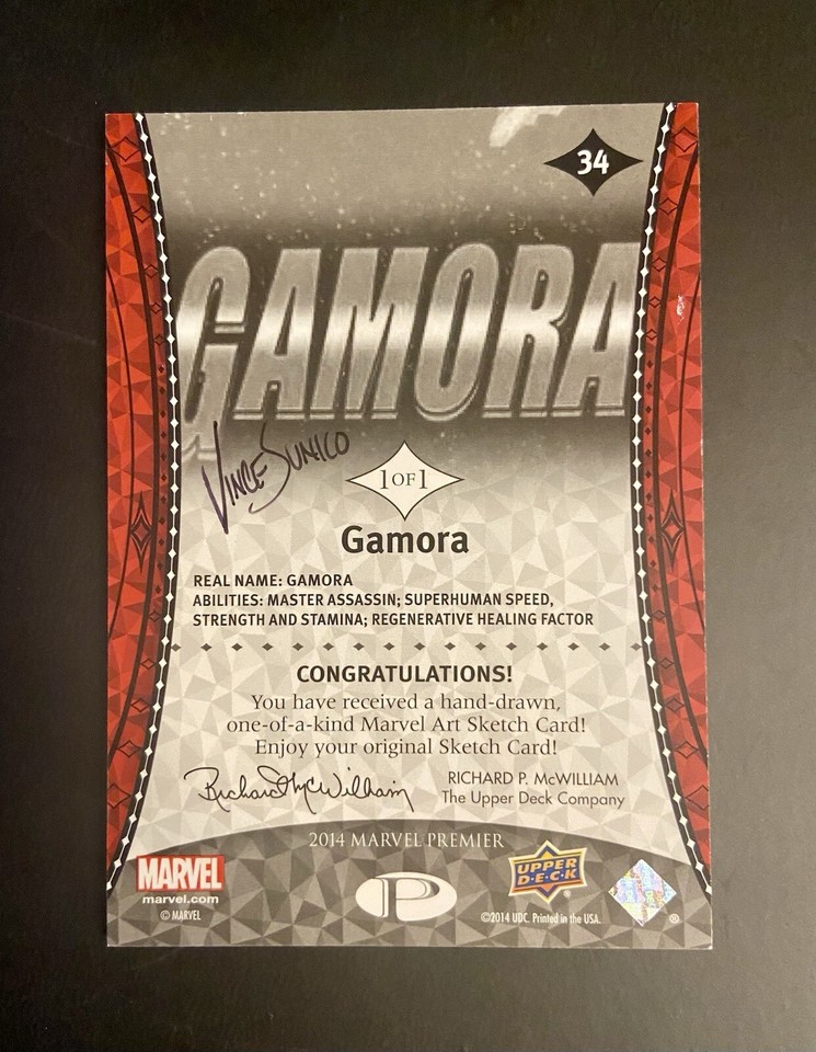 Gamora 2014 Marvel Premier Sketch Card Base Set By Vince Sunico #34 | eBay