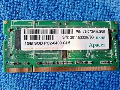 APACER SLOT MACHINE DDR2 SOD-DIMM PC2-6400 P/N 75.073AM.G08 1GB ...