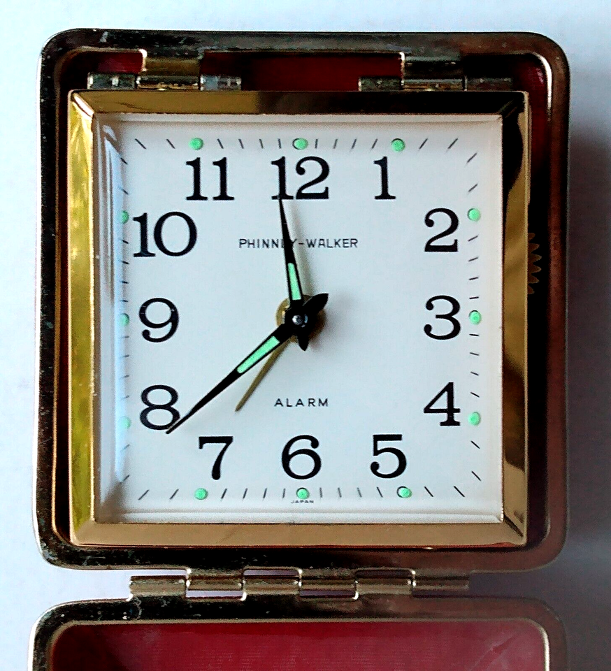 Vtg Working! PHINNEY-WALKER Travel Alarm Clock Red Folding Case Glow ...