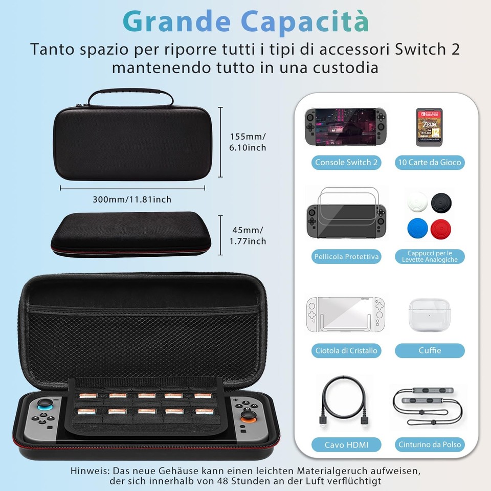 Custodia da Viaggio adatta per Nintendo Switch 2 con 10 Slot Giochi, 2 ...