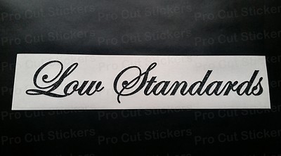 Low Standards Glitter Vinyl Die Cut Car Window Bumper Funny Scene ...