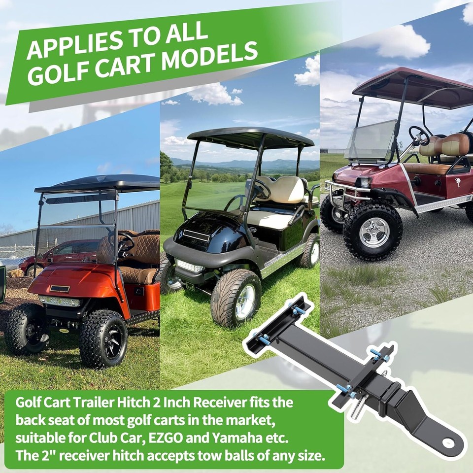Universal Golf Cart Trailer Hitch with 2" Receiver for Yamaha Club Car ...