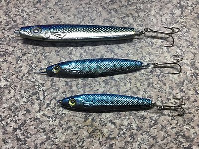 3 X Reelemin Tailor & Mackerel Slugs painted lead lures With Eye's | eBay