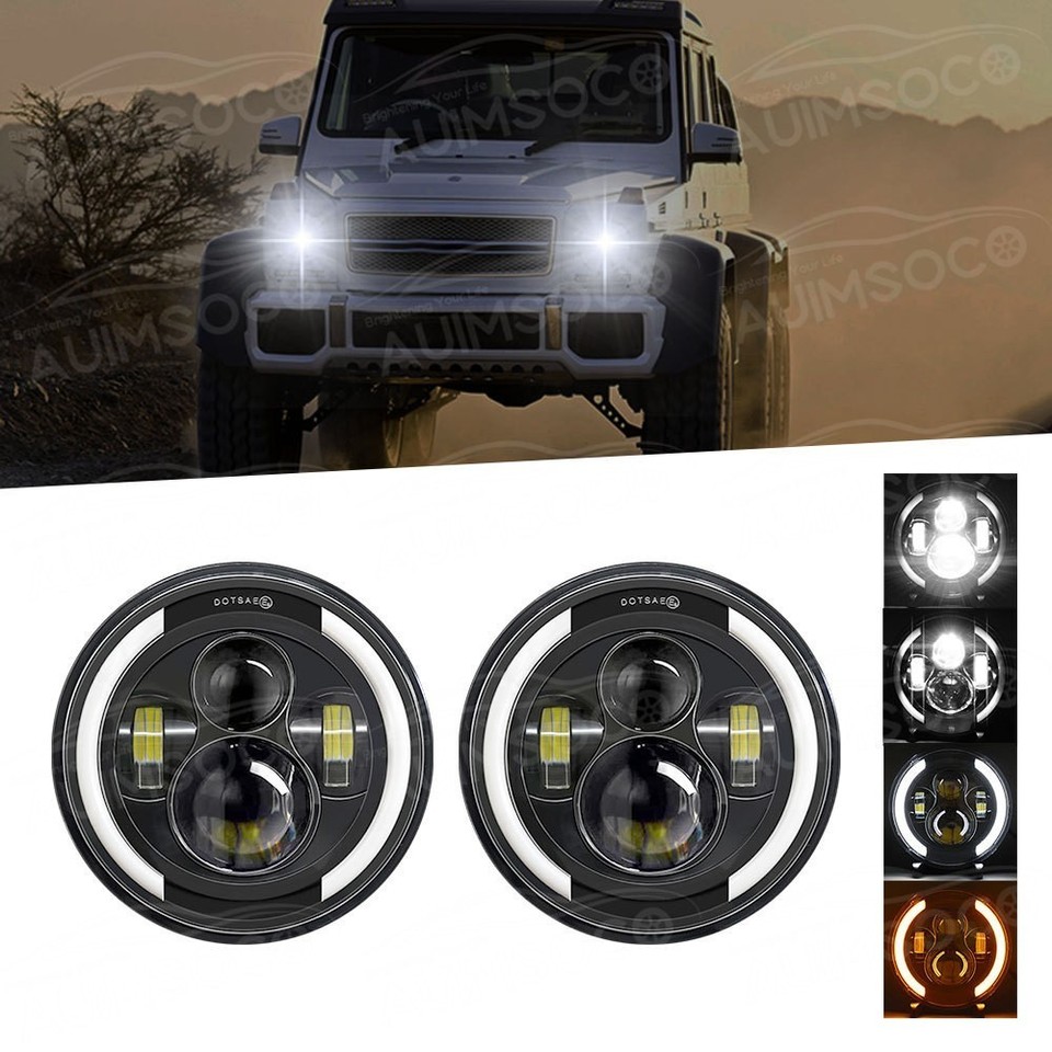 7" Inch Round LED Headlight Halo DRL Turn Signal Amber For Ford F-7000 ...