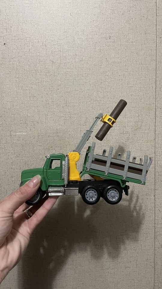 Green Toy Logging Truck with Crane and Logs – Diecast/Plastic Model ...