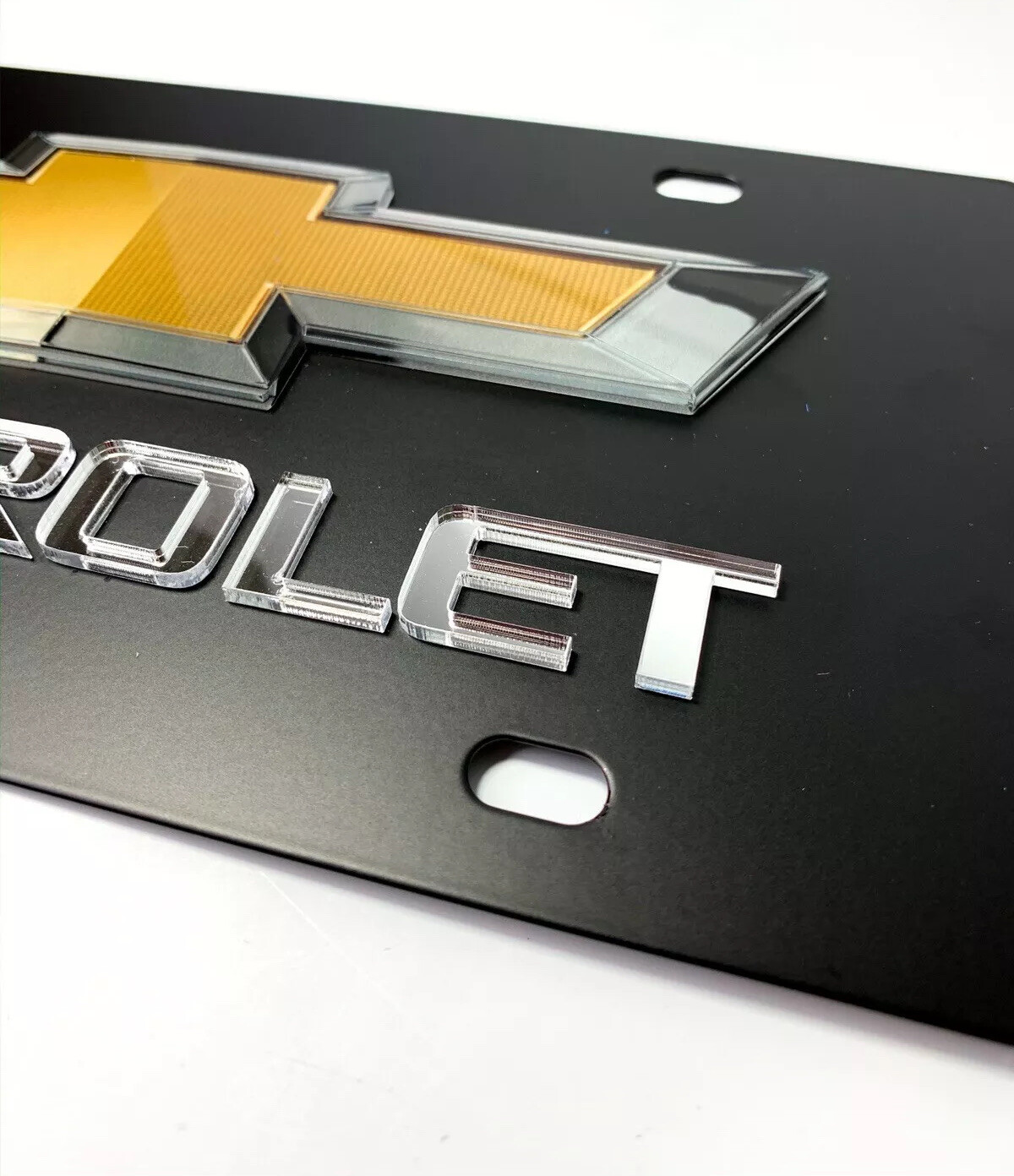 Black Chevy Bowtie Emblem License Plate w/ 3D Mirror Chevrolet Script ...